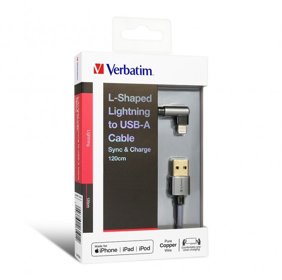 Wellent 偉倫 | Verbatim L-Shaped Lightning to USB-A MFi 充電線 1.2米 (灰色) #66191 Wellent 偉倫 | Verbatim L-Shaped Lightning to USB-A MFi 充電線 1.2米 (灰色) #66191
