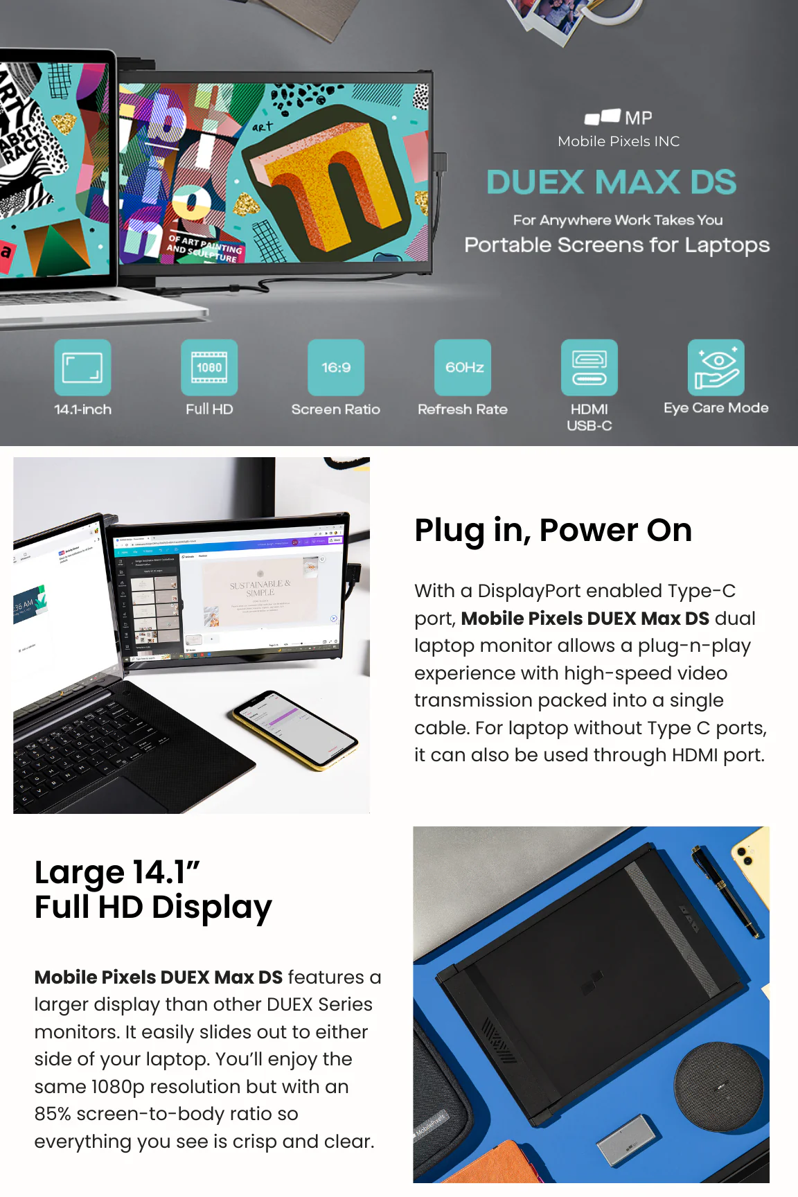 Mobile Pixels 14.1吋 Duex Max DS FHD Portable Monitor | 富豪電腦 Regal Computer