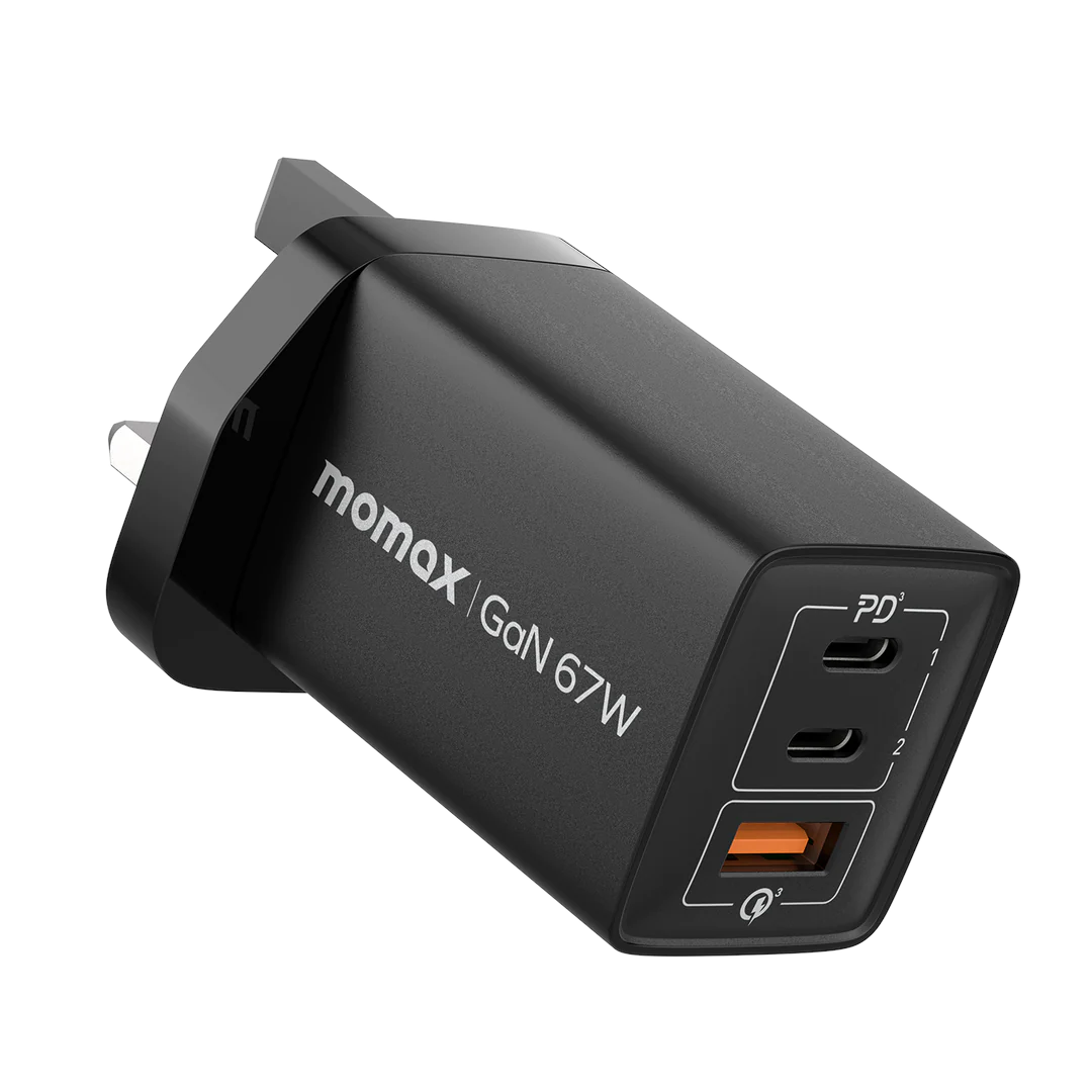 Wellent 偉倫 | MOMAX OnePlug_67W GaN Usb Charger (67W 3port, Usb-A, 2xTypeC, Black) #UM30UKD