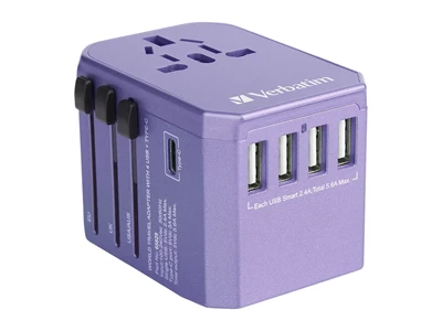 Wellent 偉倫 | Verbatim Universal Travel Adapter Type-C + 4 USB (Purple ...